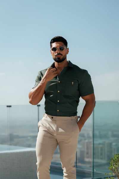 Father Sons Super Slim Stretch Khaki Denim Short Sleeve with Horizonta